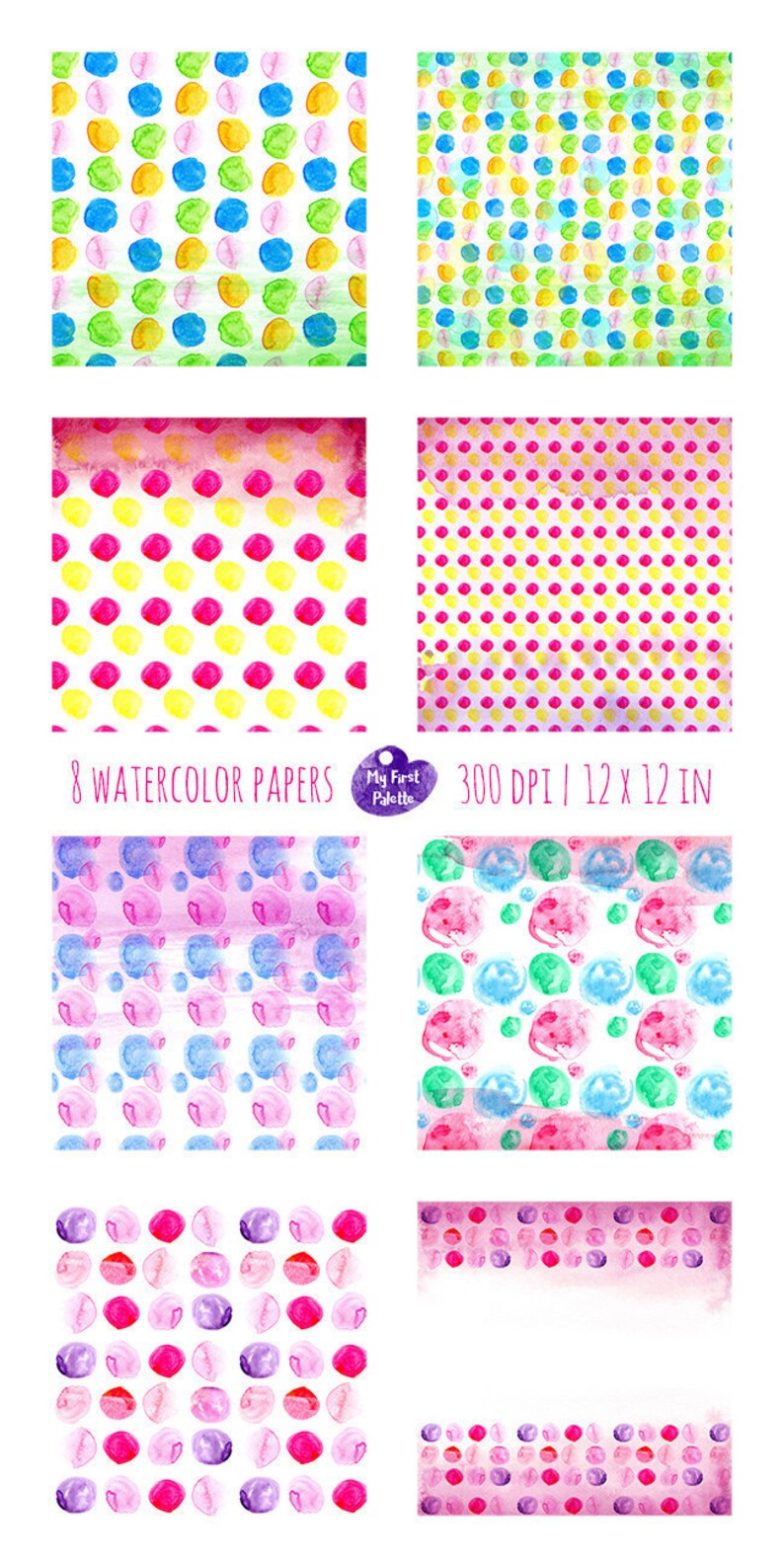 Watercolor Dots Digital Paper Clip Art. Set of 8 JPG Watercolor ...