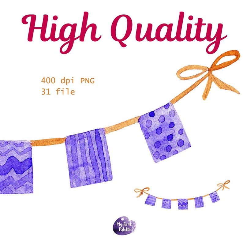 Watercolor Bunting Flags Clipart - Birthday, Holiday, Party ...