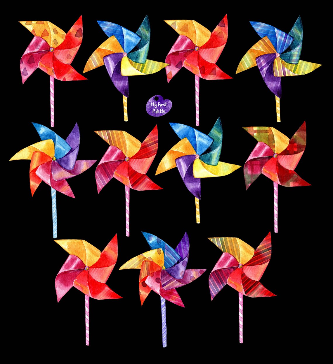 Watercolor Pinwheels Clipart- Birthday Clip Art, Holiday Clipart, Party ...