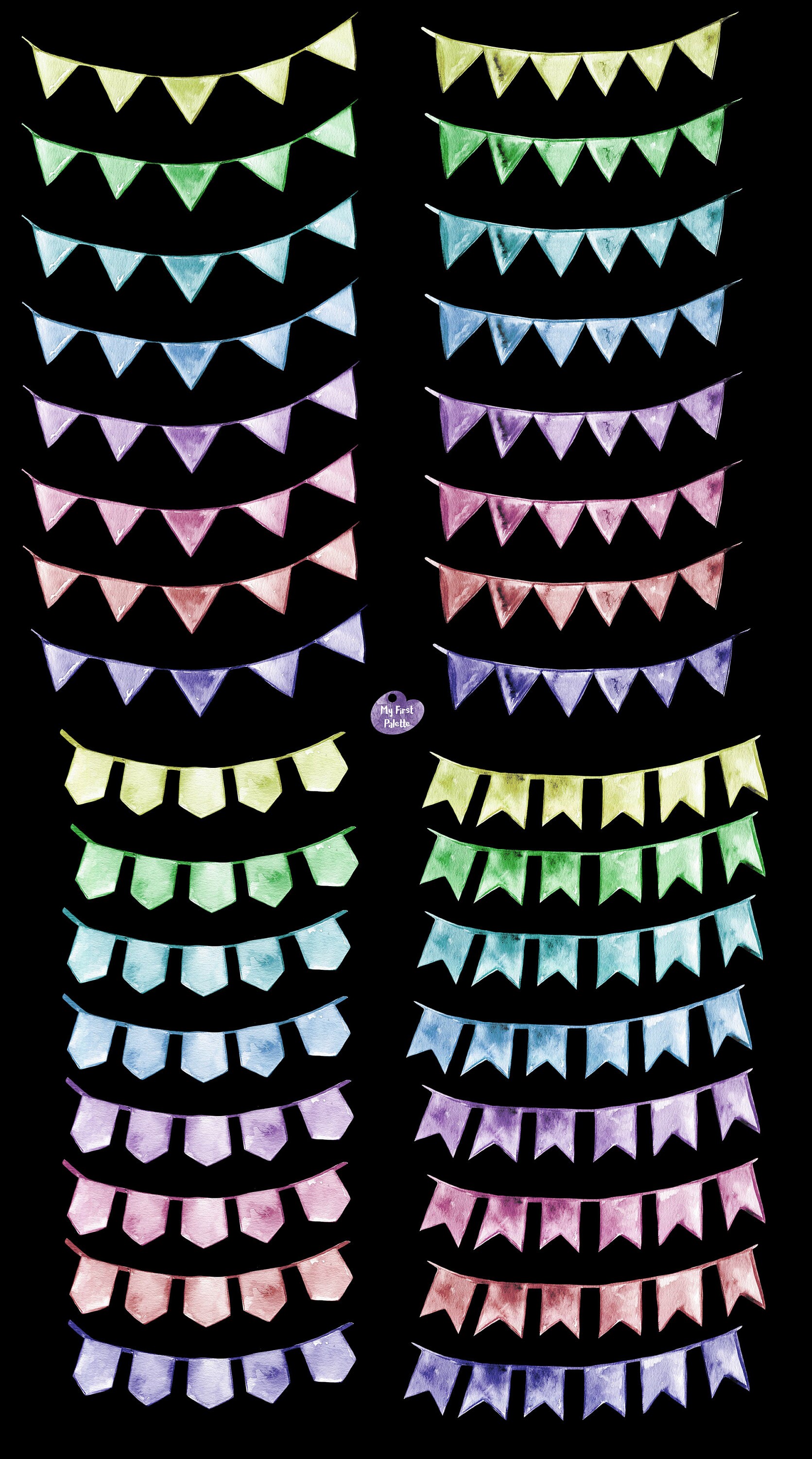 Watercolor Bunting Flags Clipart Birthday Holiday Party - Etsy