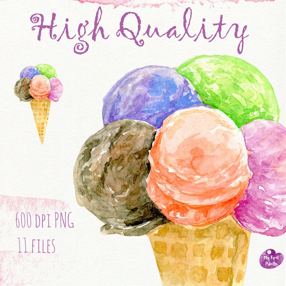 Watercolor Ice Cream Clipart Includes Summer Treats and Berries. 600 ...