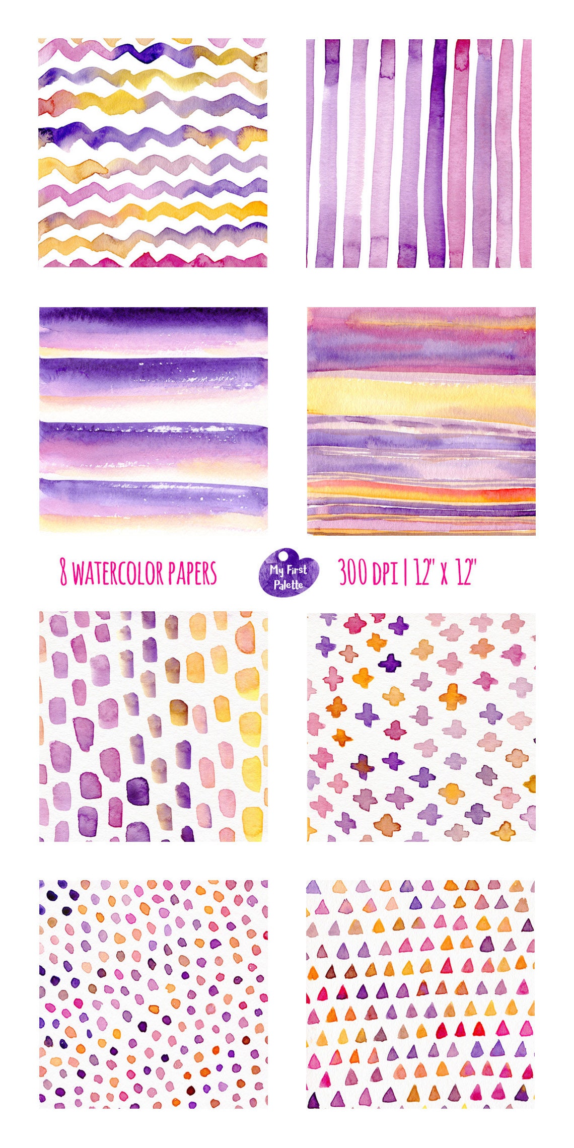 Purple Watercolor Digital Paper Clip Art. Set of 8 JPG - Etsy