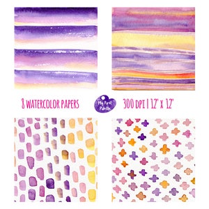 Purple Watercolor Digital Paper Clip Art. Set of 8 JPG Watercolor ...