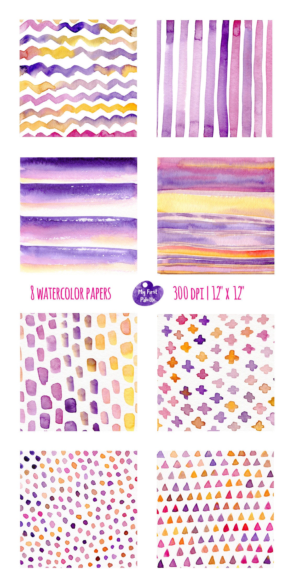 Purple Watercolor Digital Paper Clip Art. Set of 8 JPG - Etsy