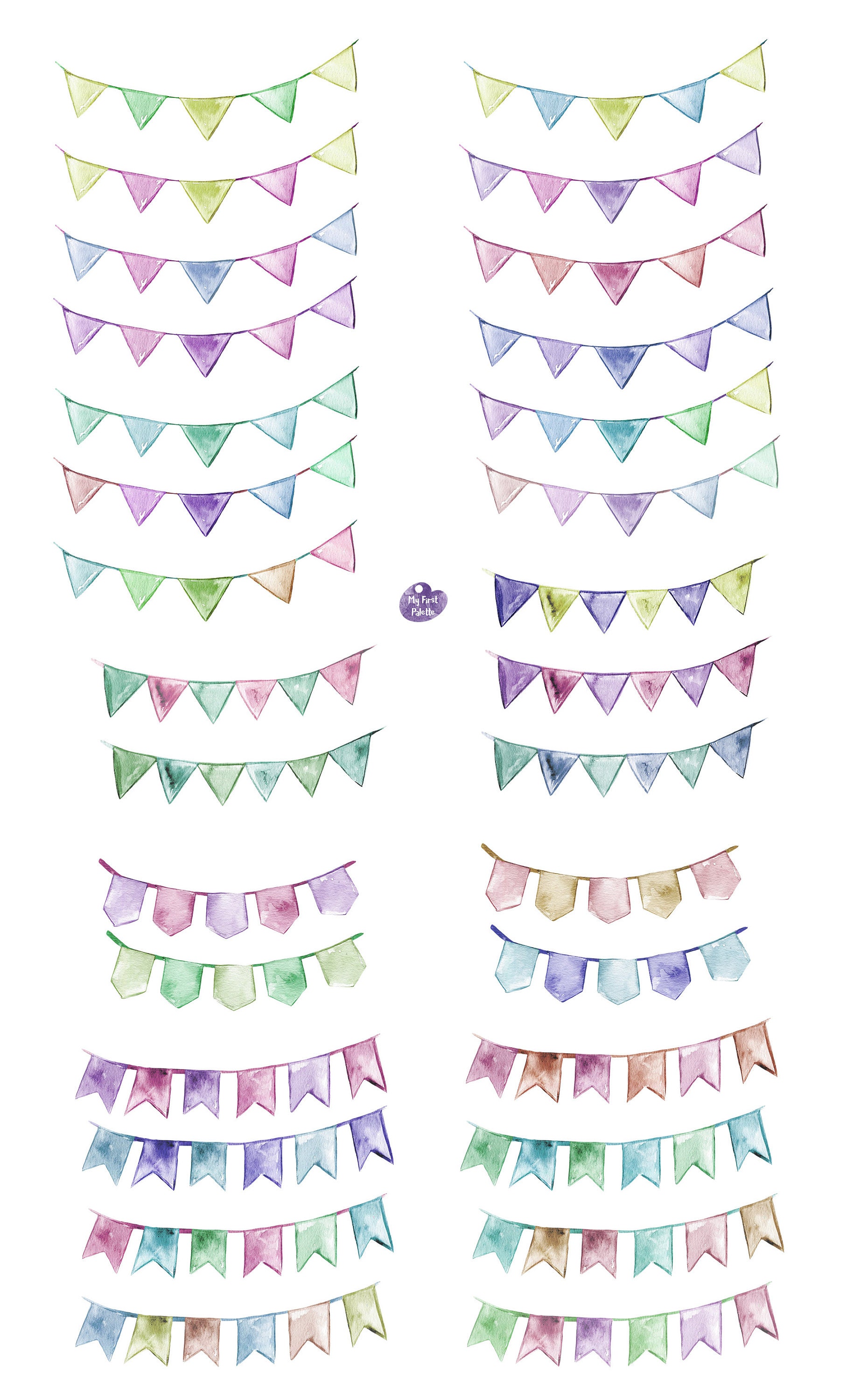 Watercolor Bunting Flags Clipart Birthday, Holiday, Party, Celebration ...