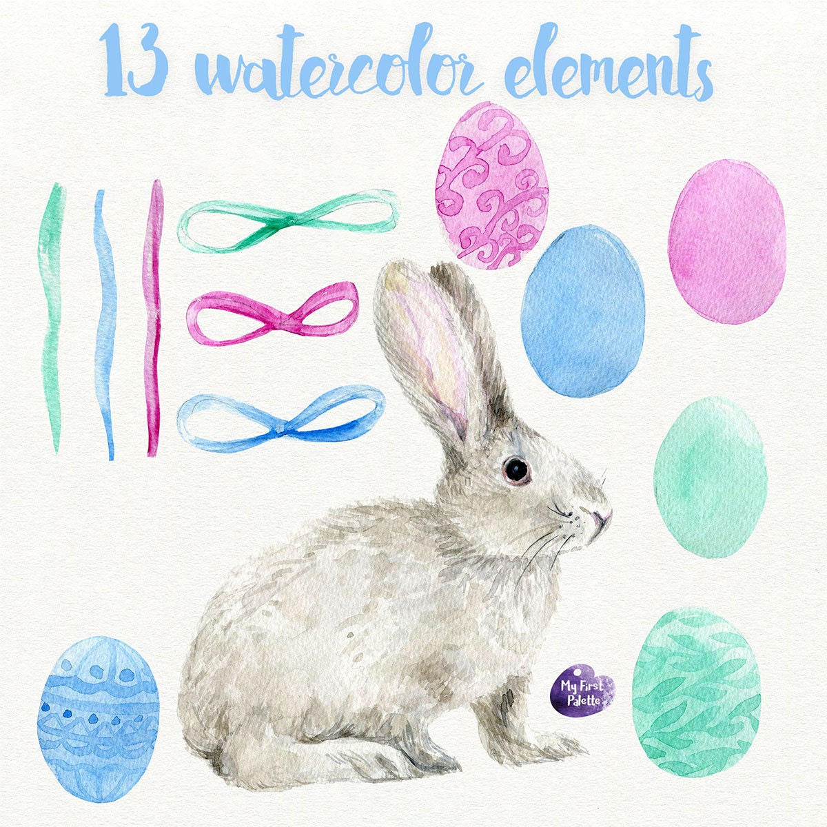 Watercolor Easter Bunny and Eggs Clipart 400 Dpi PNG, Holidays Clipart ...