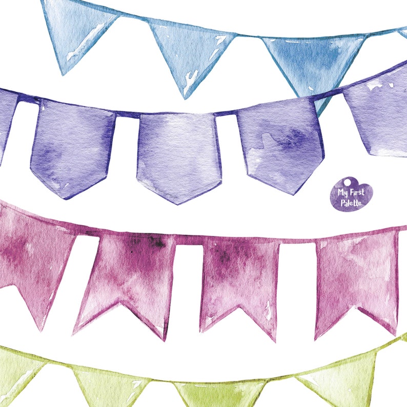 Watercolor Bunting Flags Clipart Birthday Holiday Party - Etsy