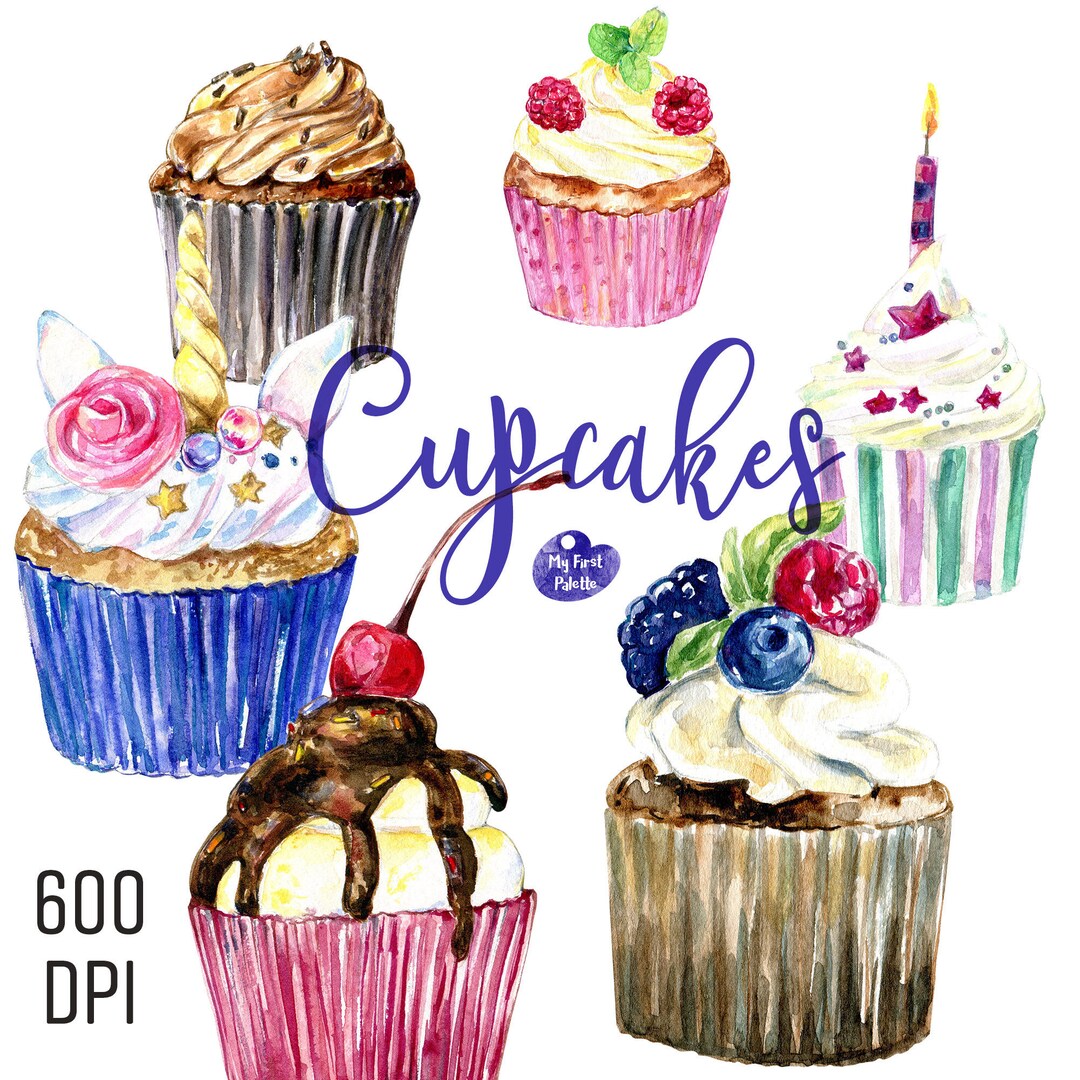 Watercolor Cupcakes 600 Dpi Png Transparent Background, Invitations ...