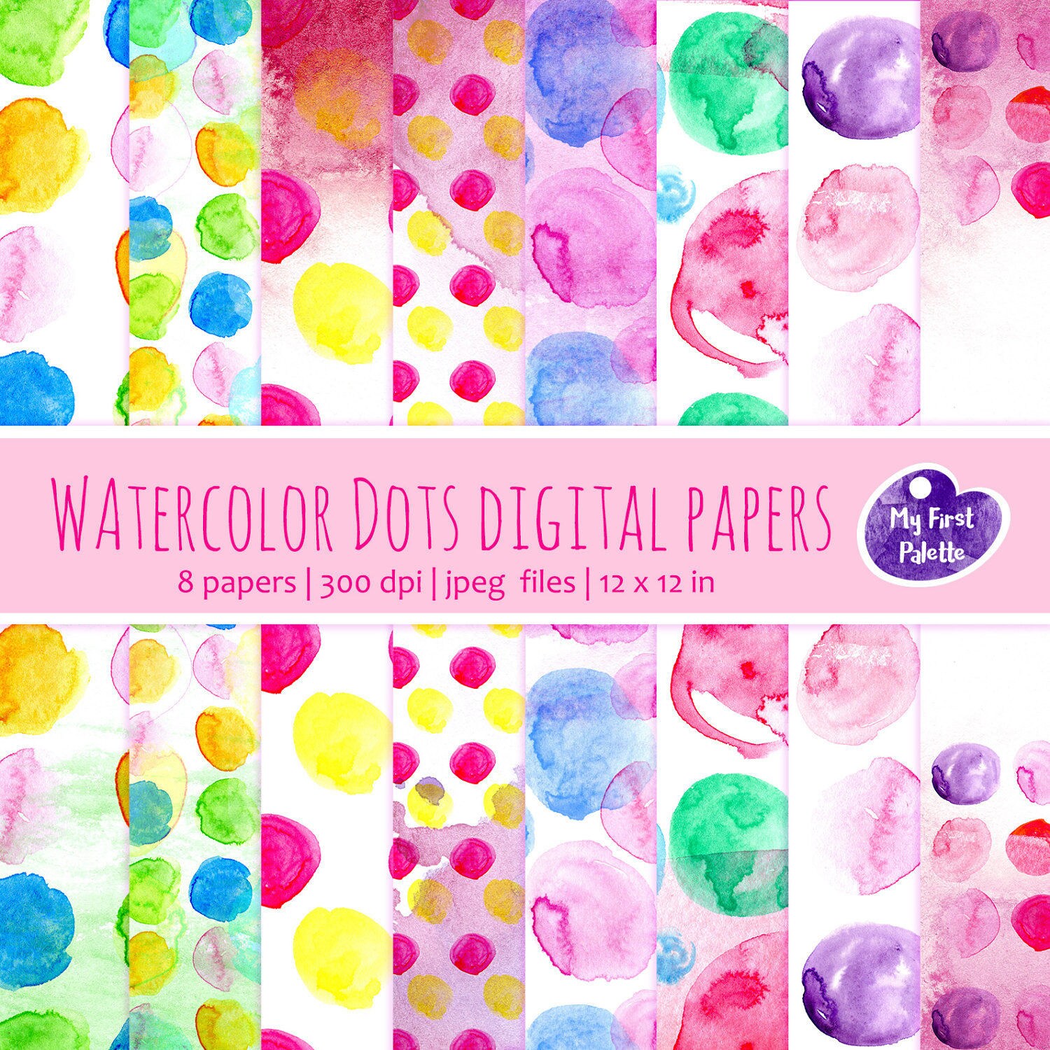 Watercolor Dots Digital Paper Clip Art. Set of 8 JPG Watercolor ...
