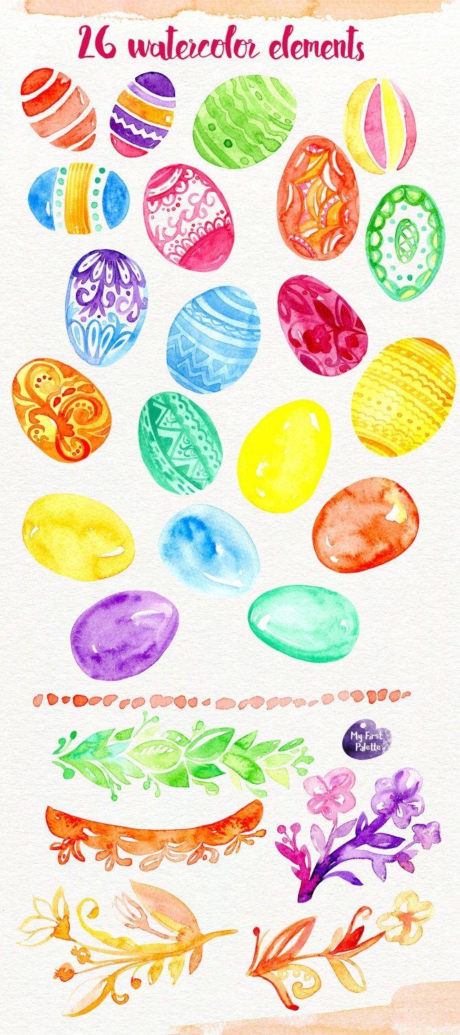 Watercolor Easter Eggs Clipart 400 Dpi PNG, Holidays Collection Clipart ...