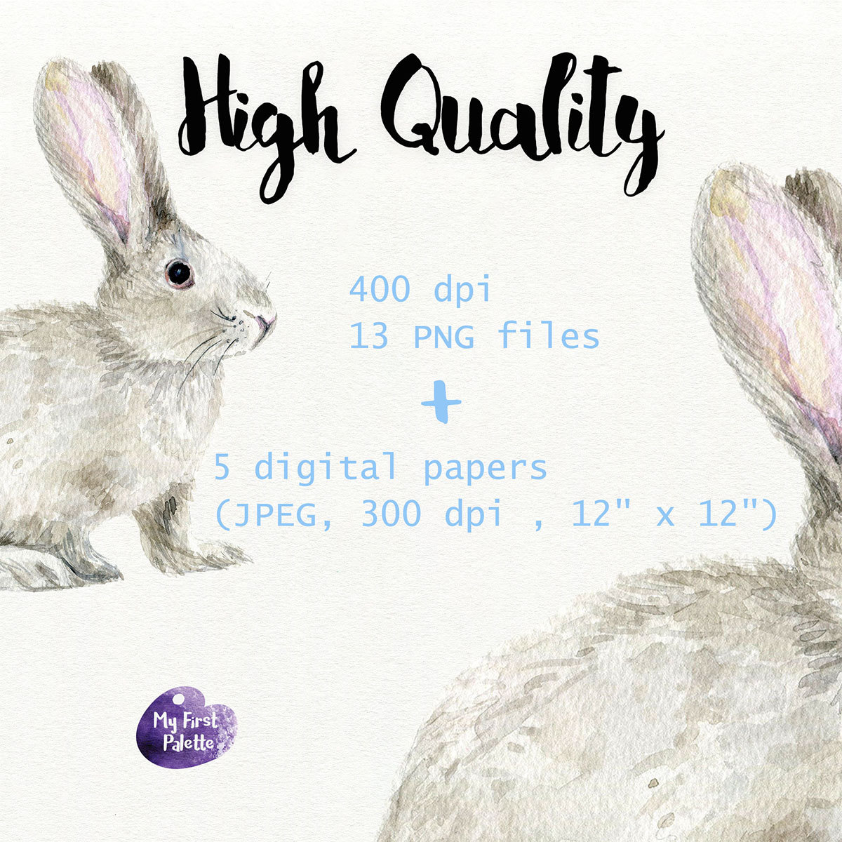 Watercolor Easter Bunny and Eggs Clipart 400 Dpi PNG, Holidays Clipart ...