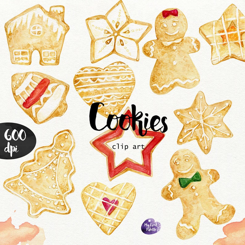 Watercolor Cookies Clipart 600 Dpi PNG, Food Collection Clipart, Baked ...