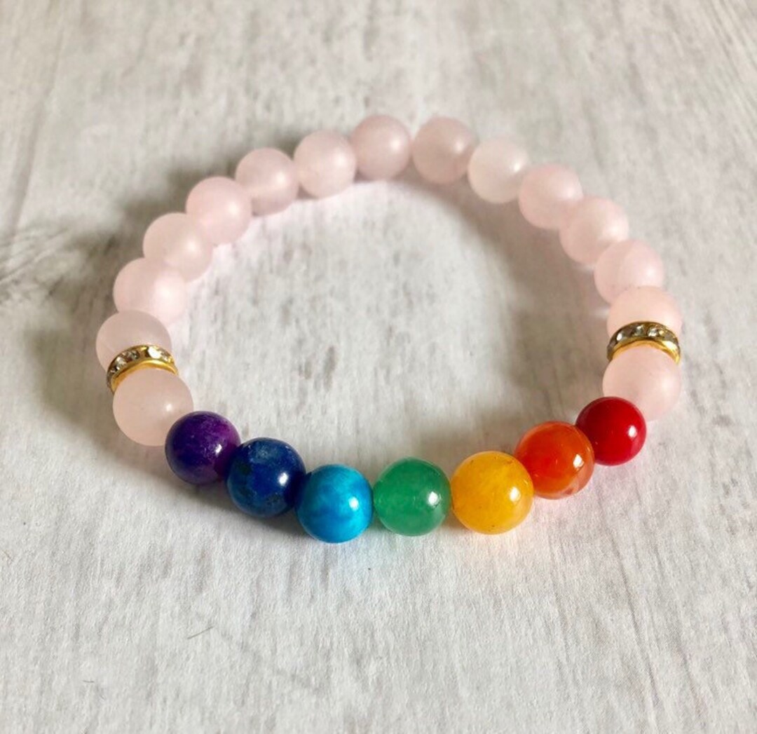 Rose Quartz Rainbow Bracelet, Rainbow Bracelet, Natural Pink Stone ...