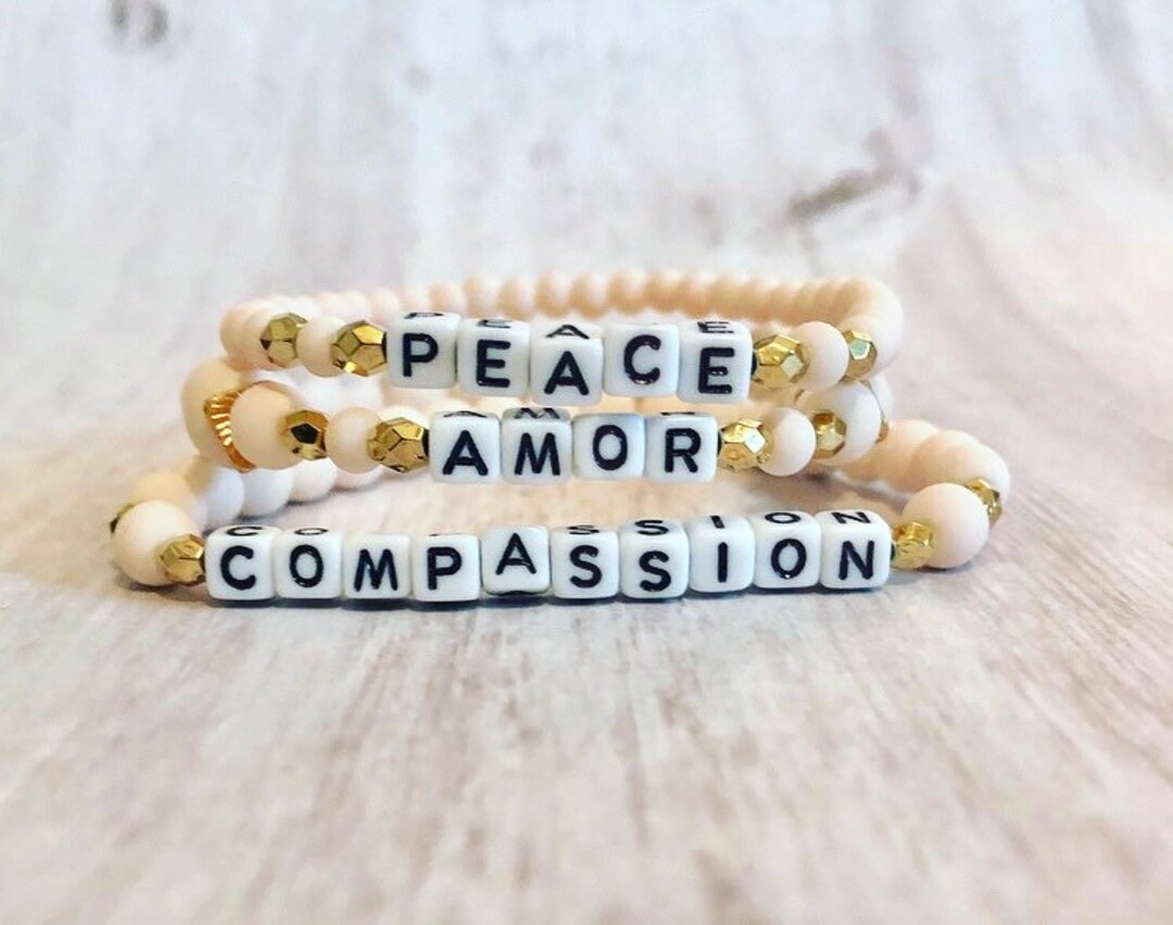 Word Mantra Bracelet Sets// Peace Amor Compassion Bracelet Sets ...