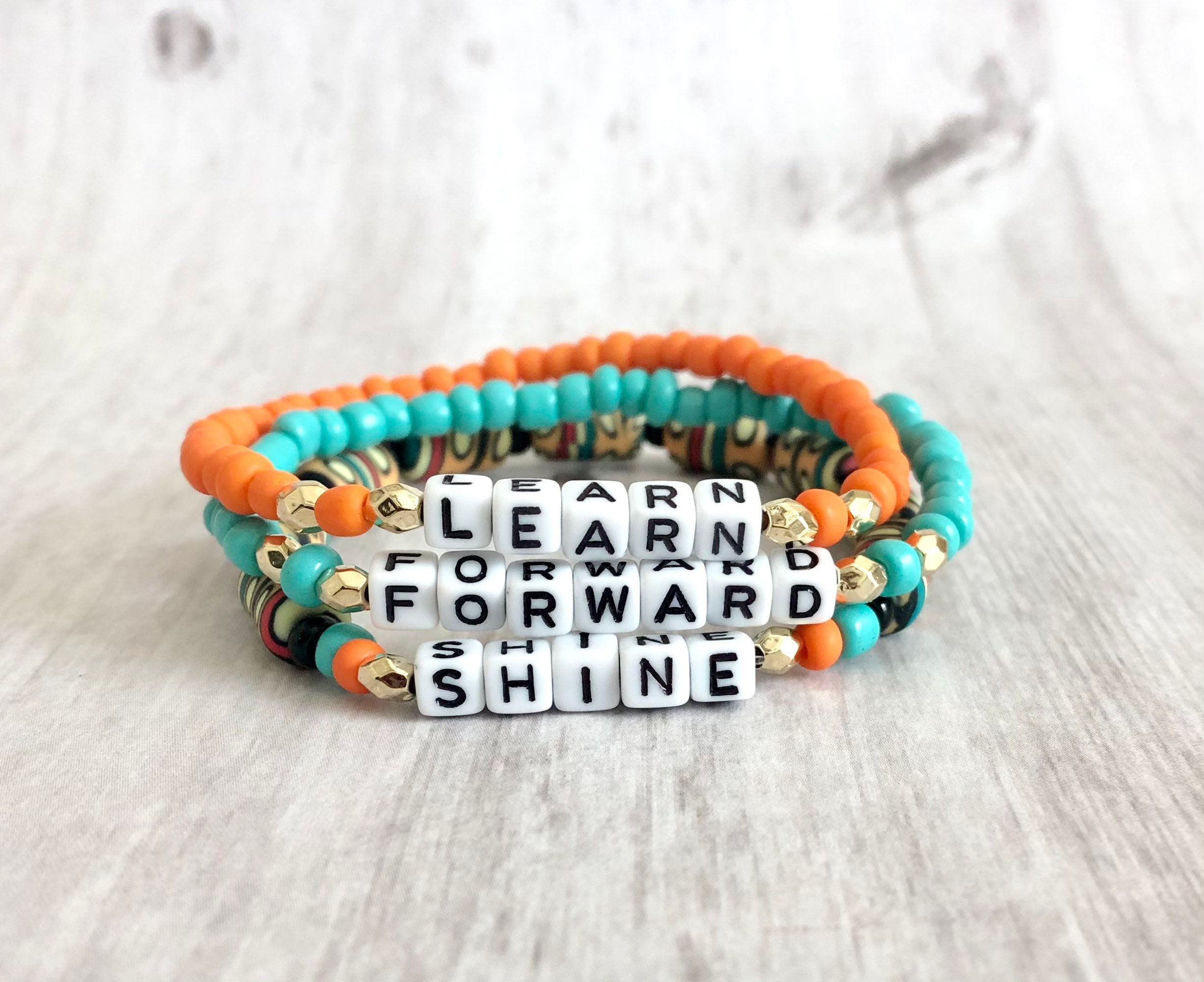 Word Affirmation bracelet Sets// Learn Forward Shine Bracelet | Etsy