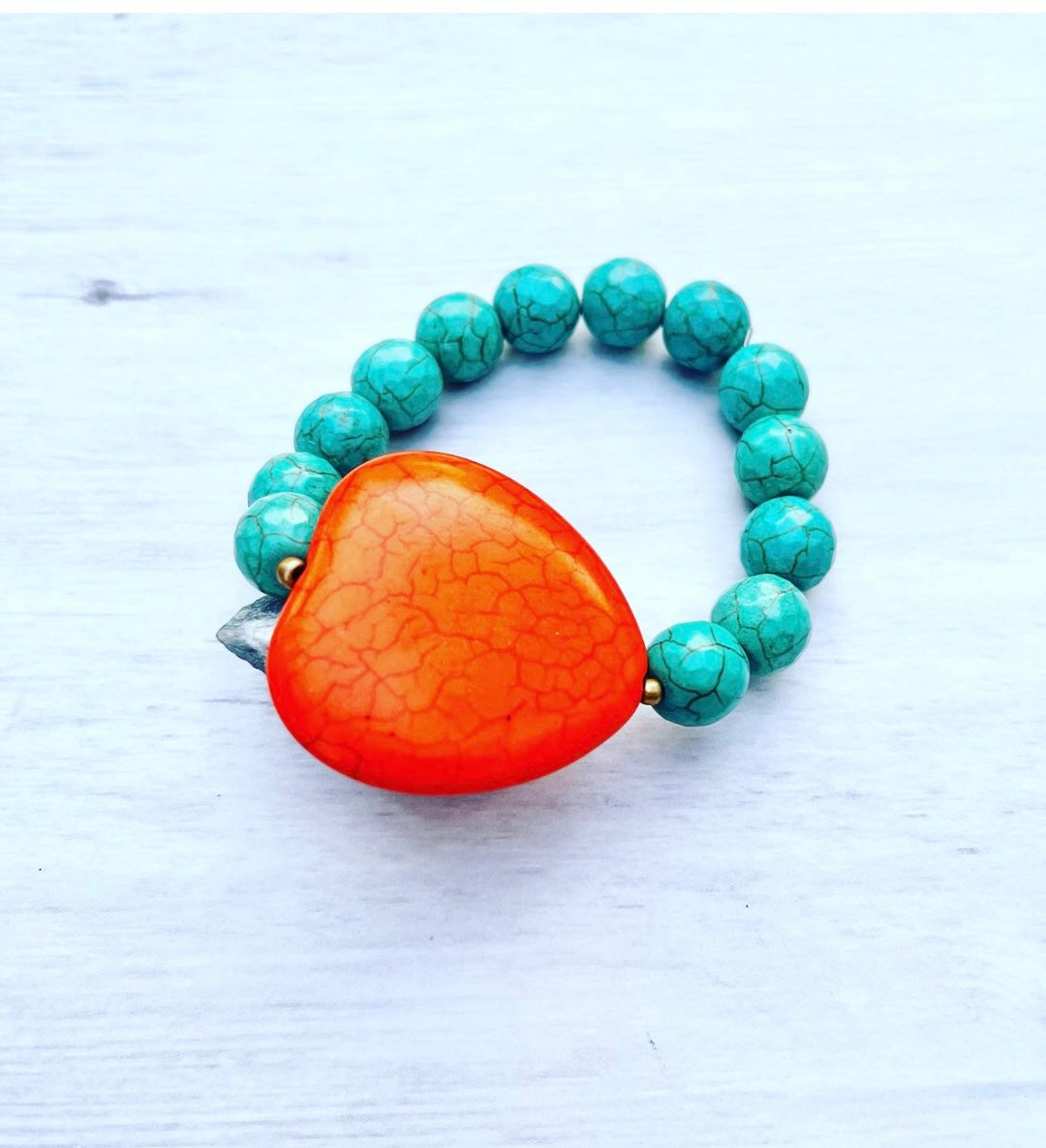 Heart Howlite Bracelet// Turquoise Oversized Heart Bracelet// Red Heart ...
