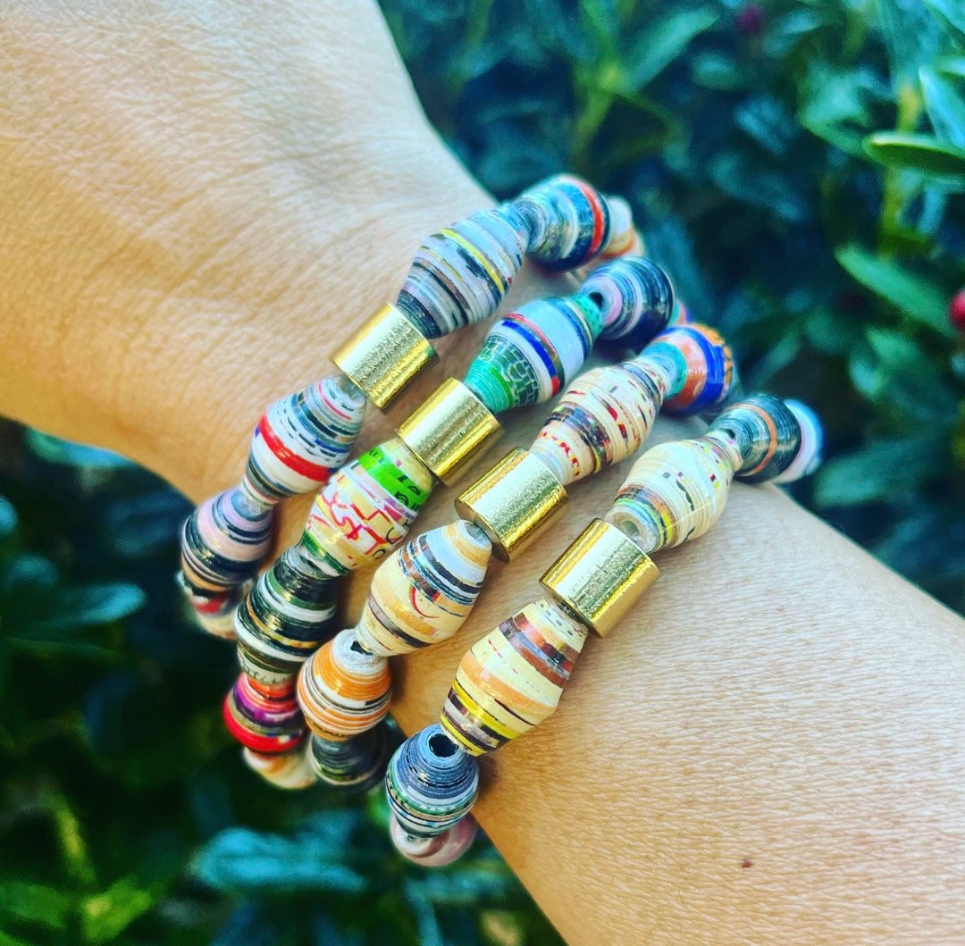 Recycled Paper Bracelets// Eco Friendly Bracelets// Paper Beads ...