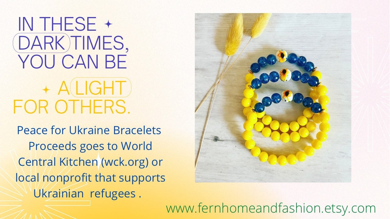 Ukraine Flag Bracelet With Sunflower, Glass Bead Support Jewelry - Etsy
