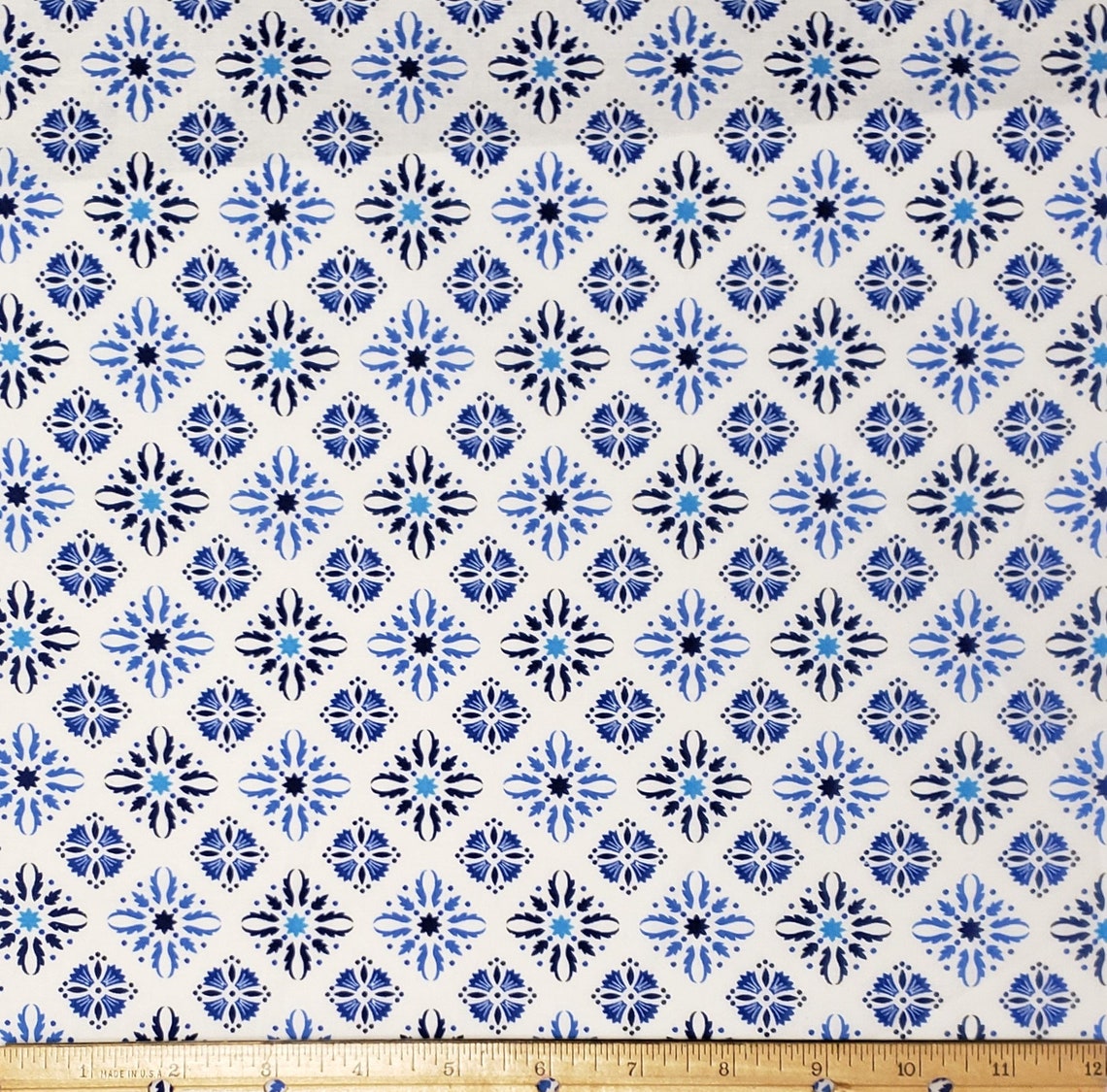 White Fabric Blue Diamond Pattern - Etsy