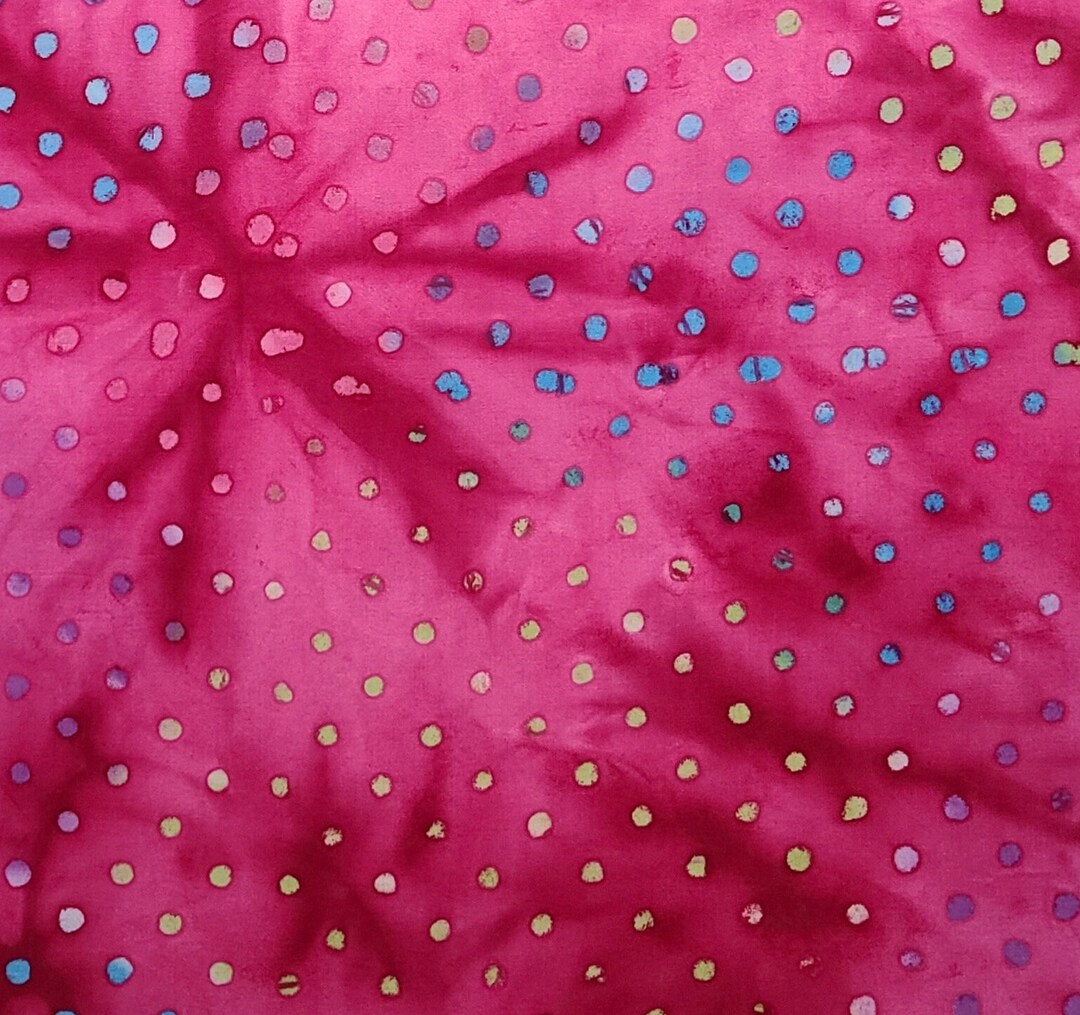 BATIK Bright Raspberry Colored Fabric / Green, Blue, Purple Dot Print ...