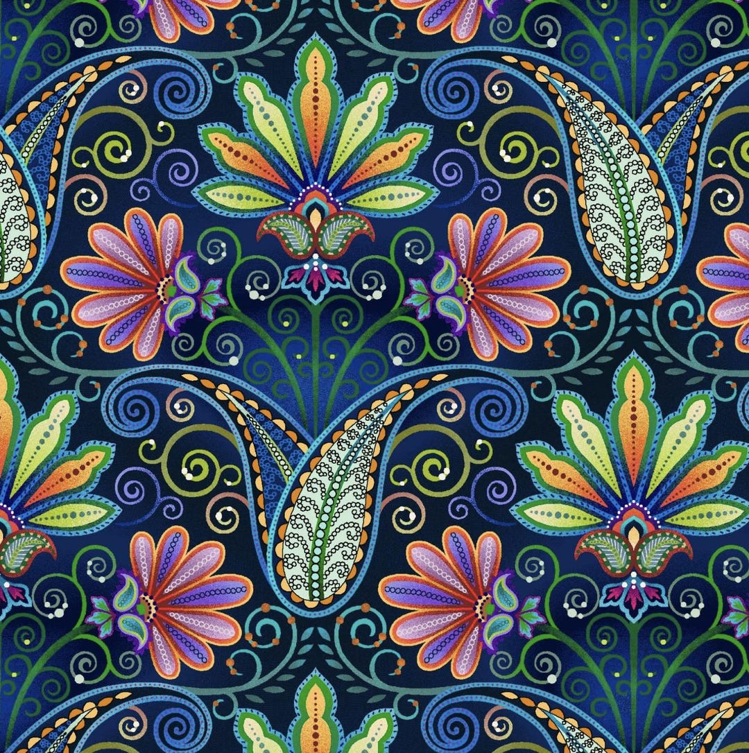 Blooming Paisleys by Art Loft for Studio E Fabrics Patt #5601-77 - Navy ...