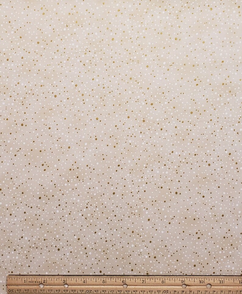 Light Tan Tonal Fabric / White and Gold Metallic Spots - Etsy