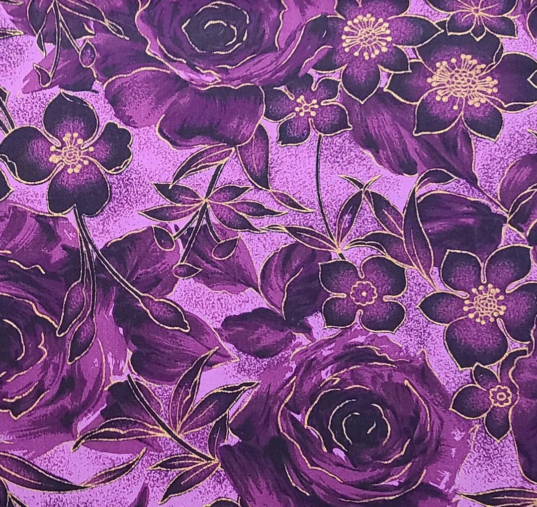 BATIK - 36" WIDE Hawaiian Textiles 6219 Lavender Fabric / Plum Floral ...