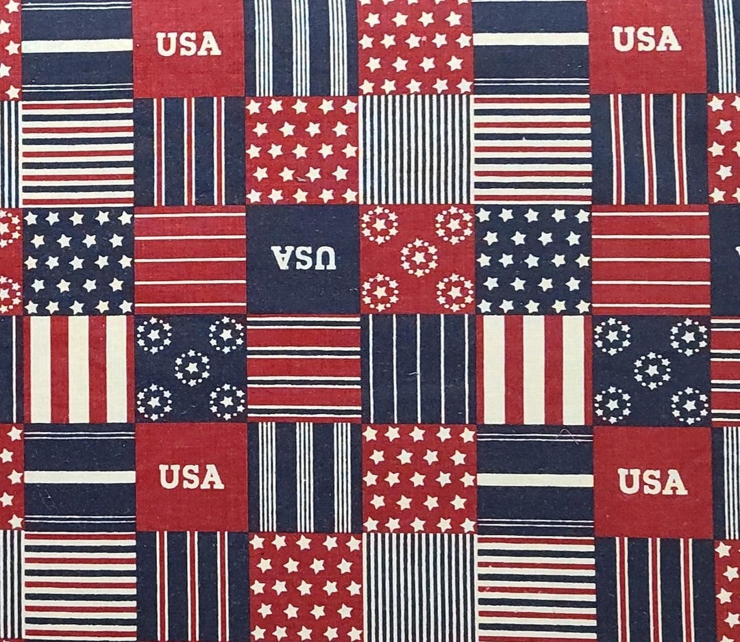 Red, White, Blue Block Print / Star, Stripe, USA - Selvage to Selvage ...