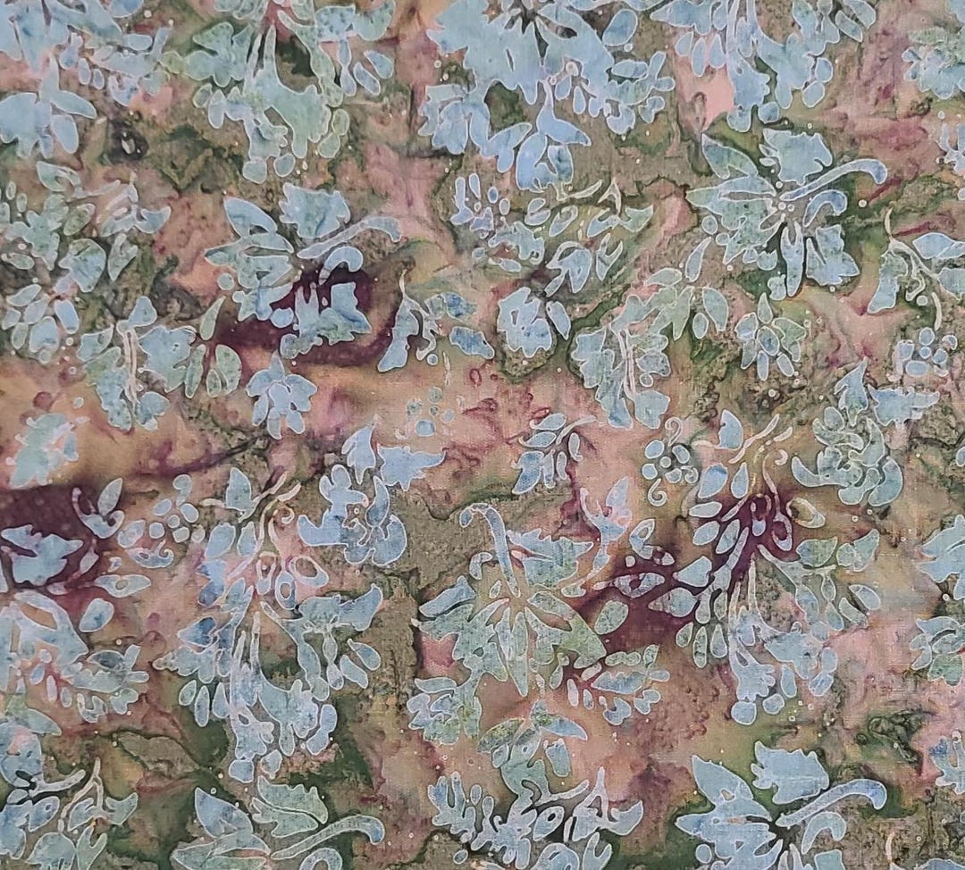 Batik - Dark Green, Tan, Plum, Army Green Flower Patterned Fabric - Etsy