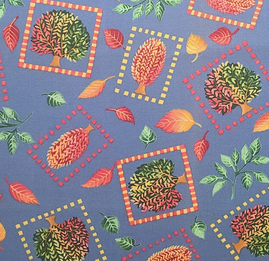 Seasons by Christine Graf for Clothworks - Blue Fabric / Tree Block and ...