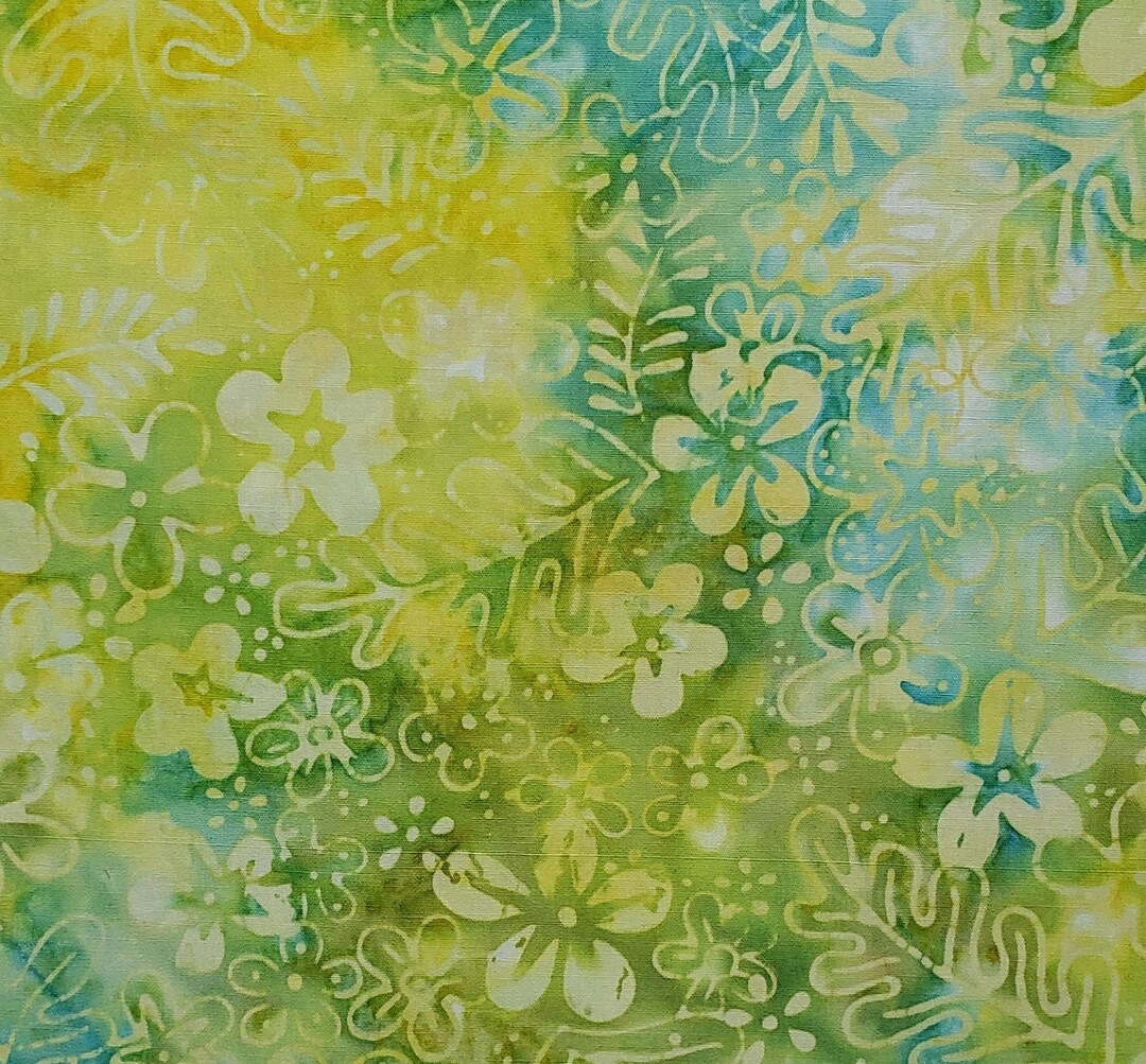 BATIK Yellow and Teal Fabric With Leaf and Floral Pattern - Etsy