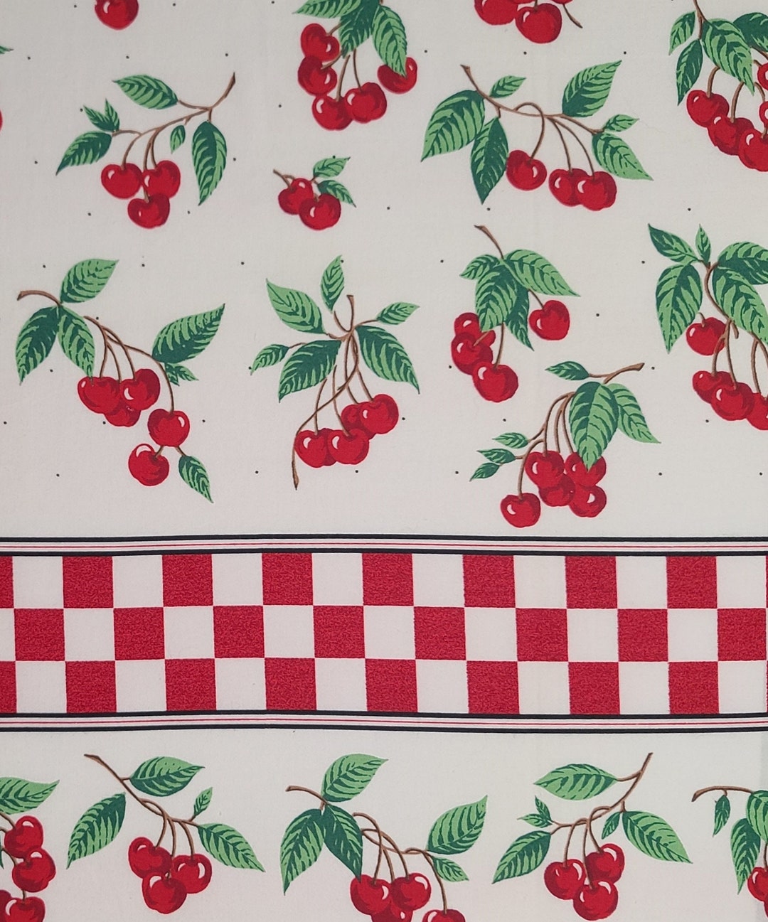 White Fabric / Red, White Check 3" Single Border / Red Cherry, Black ...