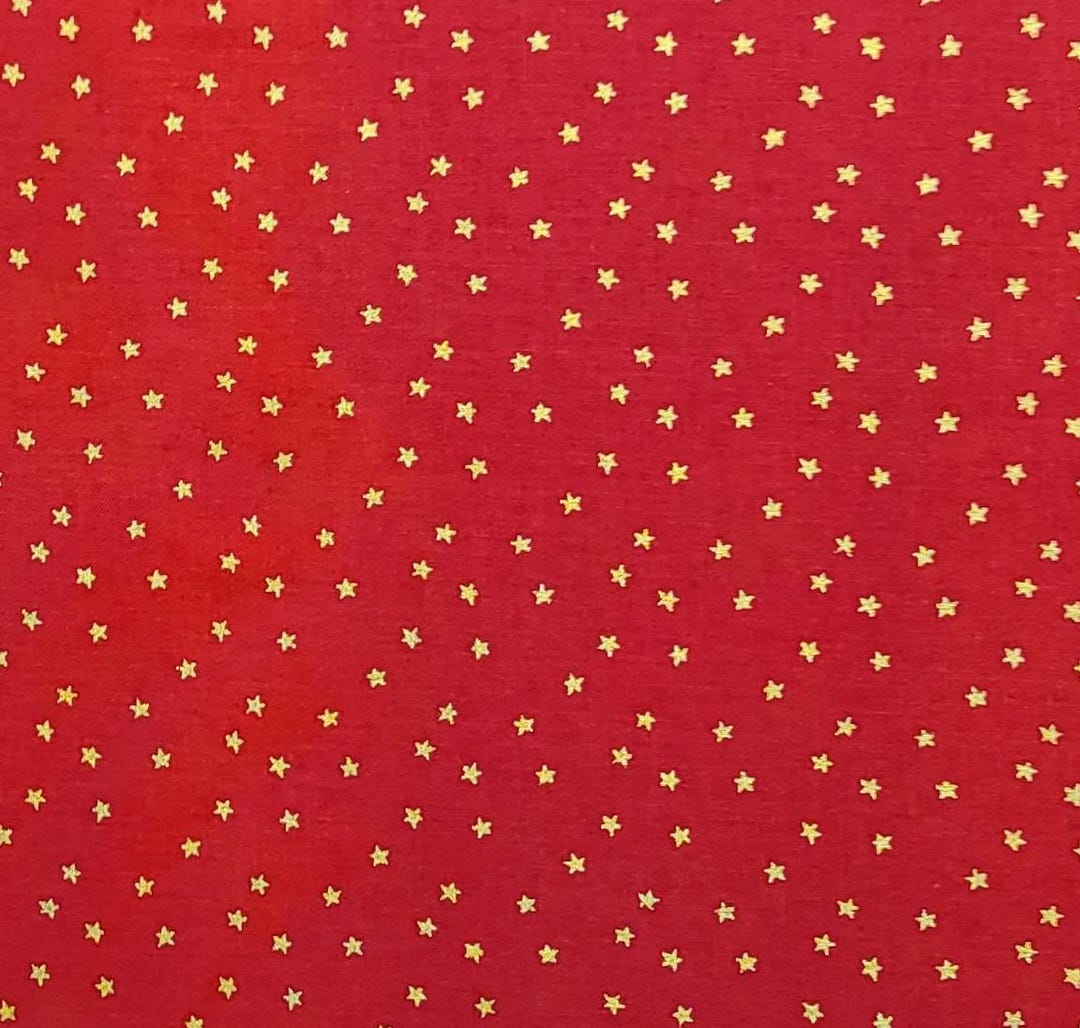 Red Fabric / Gold Metallic Star Print - Etsy