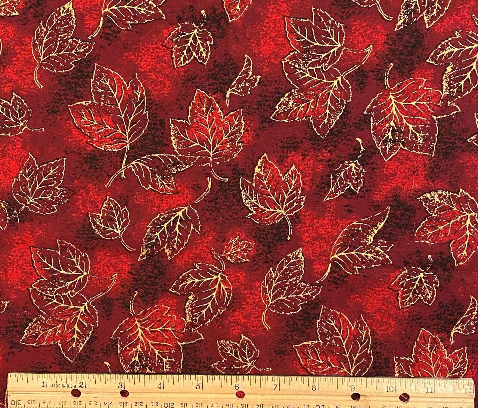 Dark Red Tonal Fabric / Metallic Gold Leaf Print - Etsy