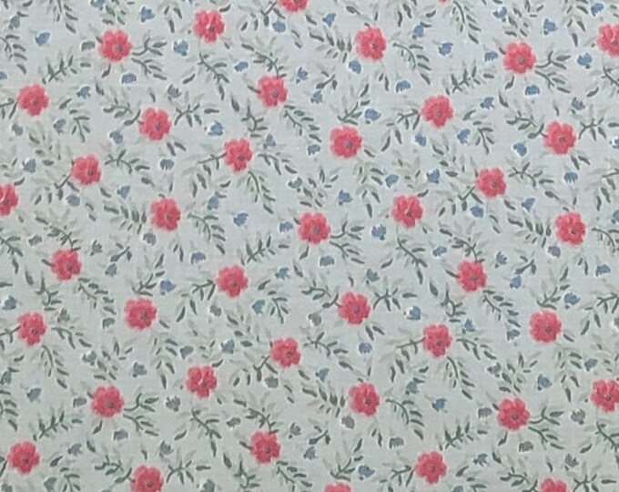 Pale Blue Fabric / Dark Rose / Slate Blue Flower Print / Sage / Dark ...