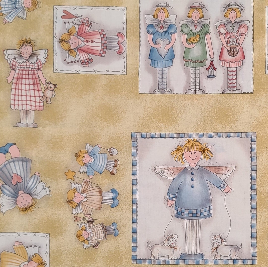 Pinnacle Fabric Mimi's Things Gold and Cream Sponged Fabric / Vintage ...