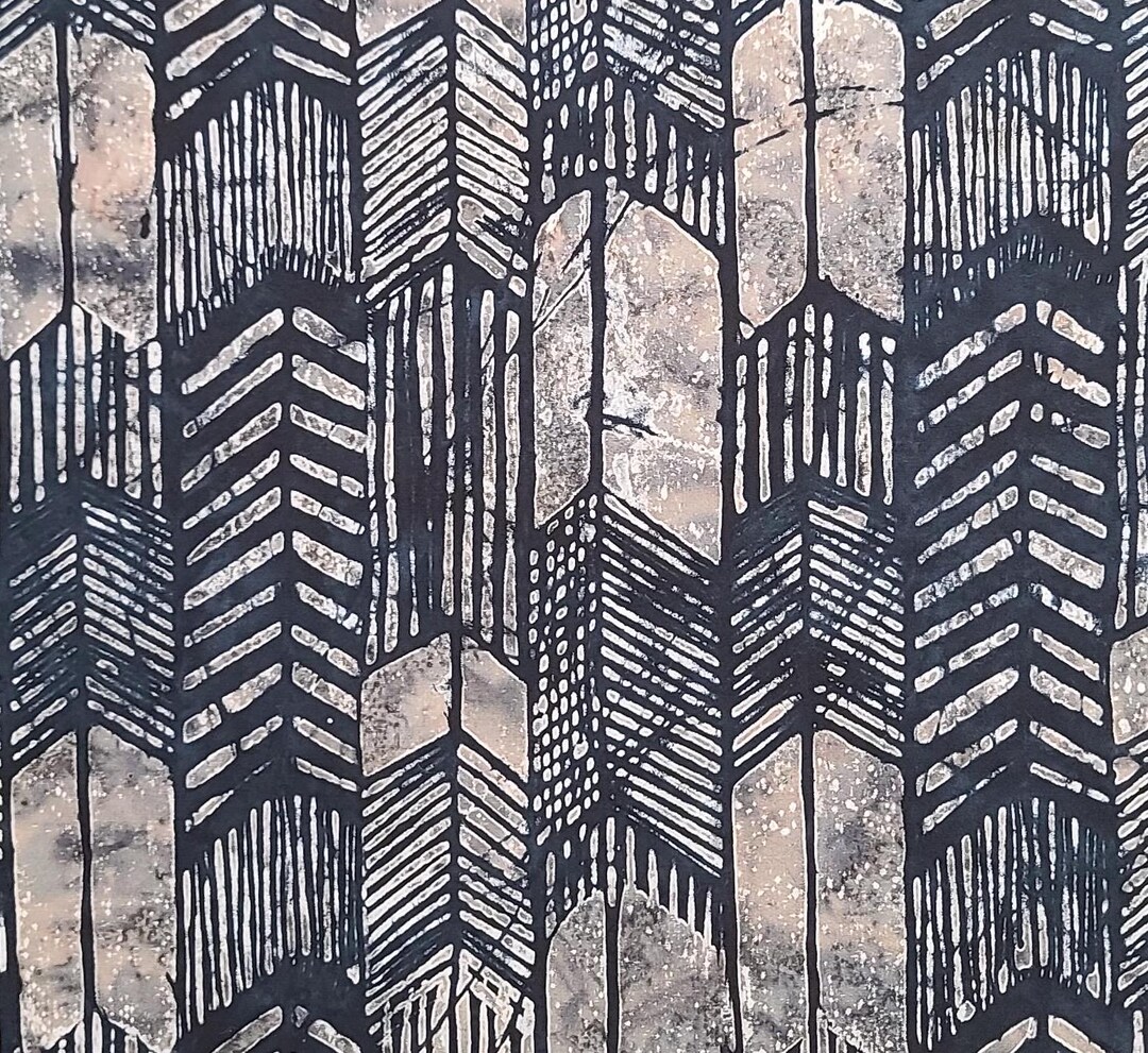 BATIK Black, Indigo, Slate, Tan Patterned Fabric - Etsy