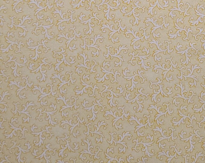 Pale Yellow Fabric / White and Goldenrod Pattern - Selvage to Selvage ...