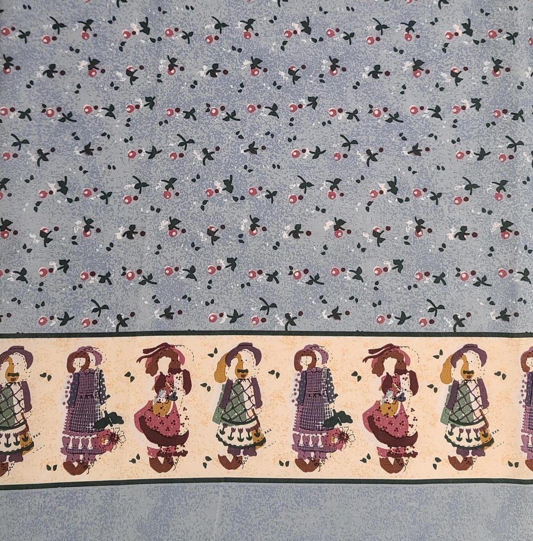 Leslie Beck for VIP Cranston Print Works - Rag Doll Single Border Print Fabric / Light Slate ...