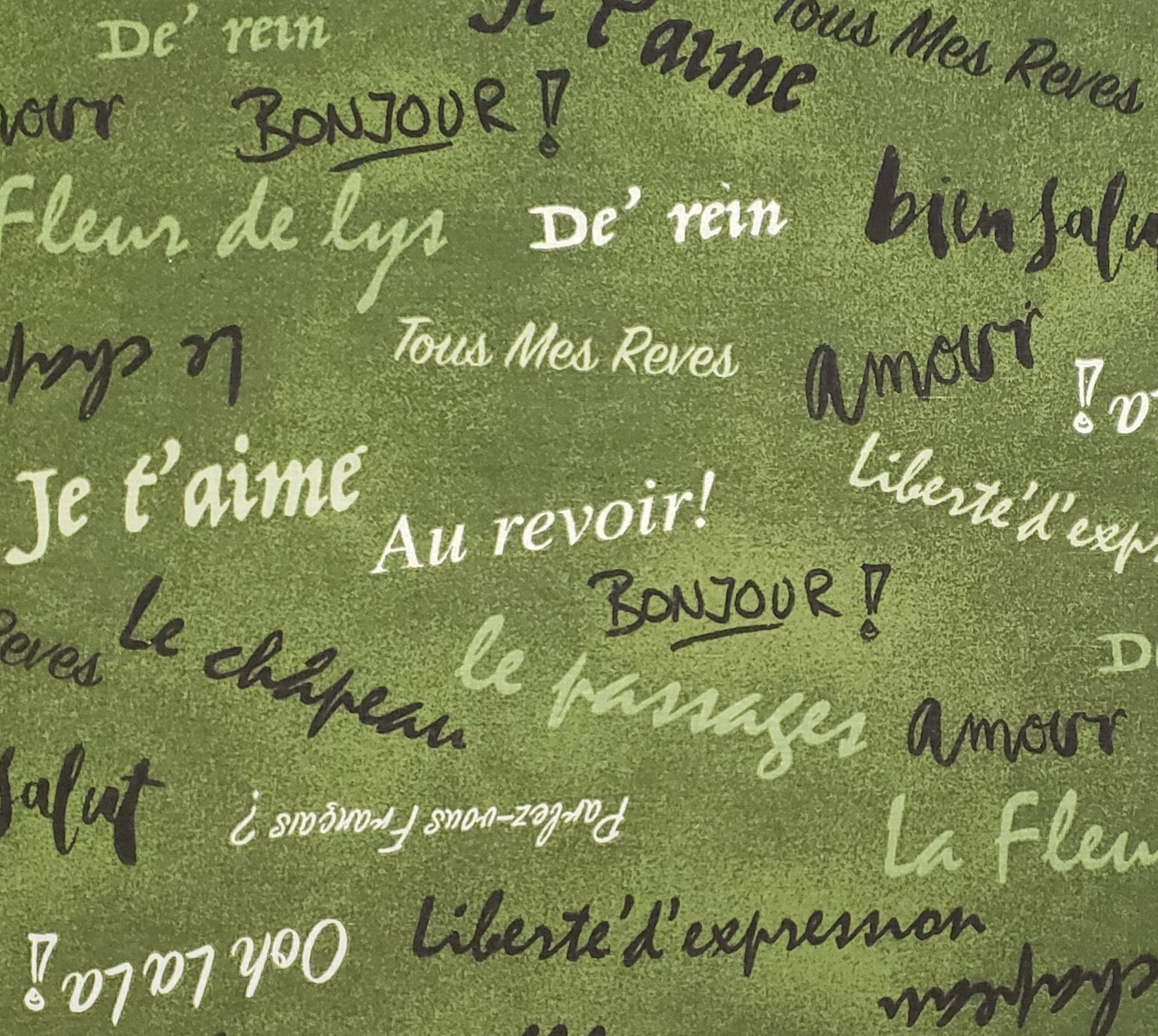Olive Fabric French Script | Etsy