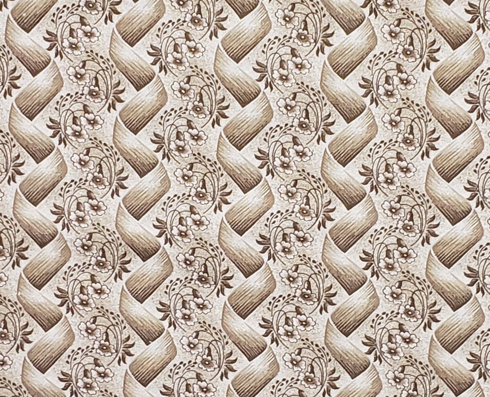 Tan Ribbon and Flower Vine Stripe Print on Cream Fabric - Etsy