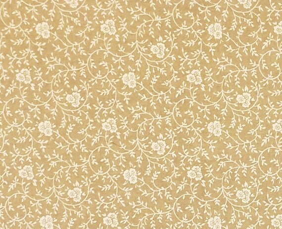 Tan Fabric With Small White Flowers and Vines Selvage to | Etsy