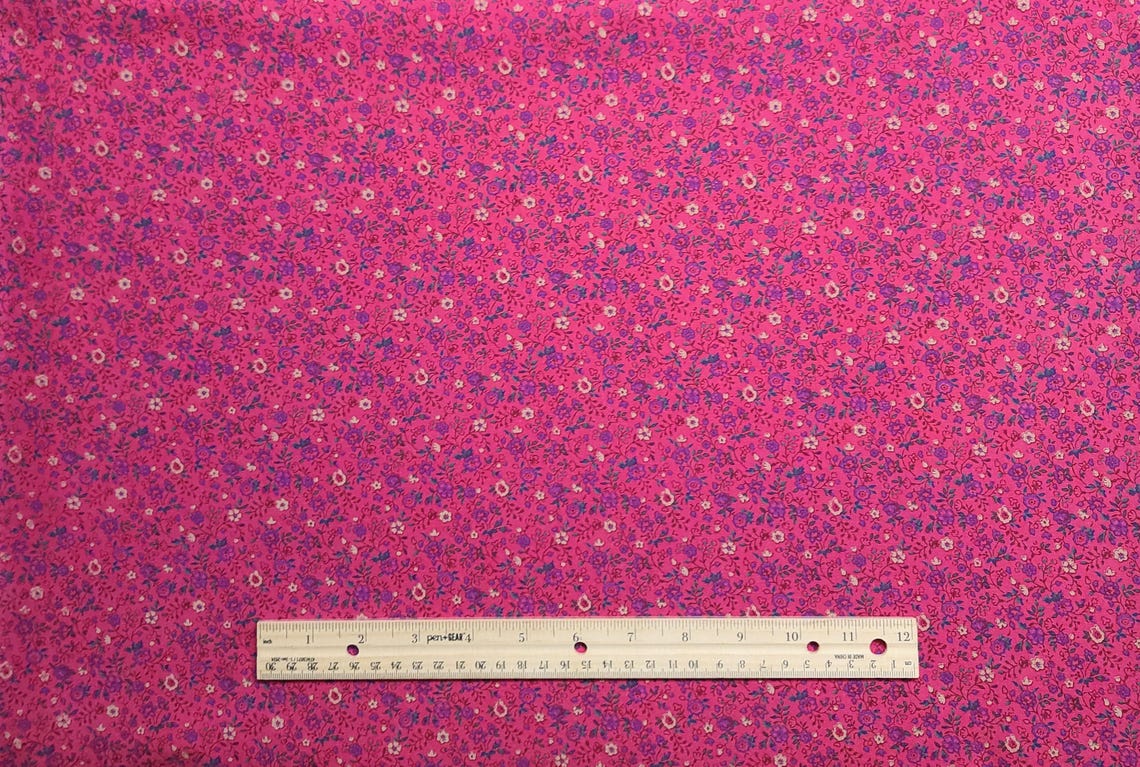 Dark Pink Fabric / Purple, Tan, Green Flower and Vine Print - Selvage ...