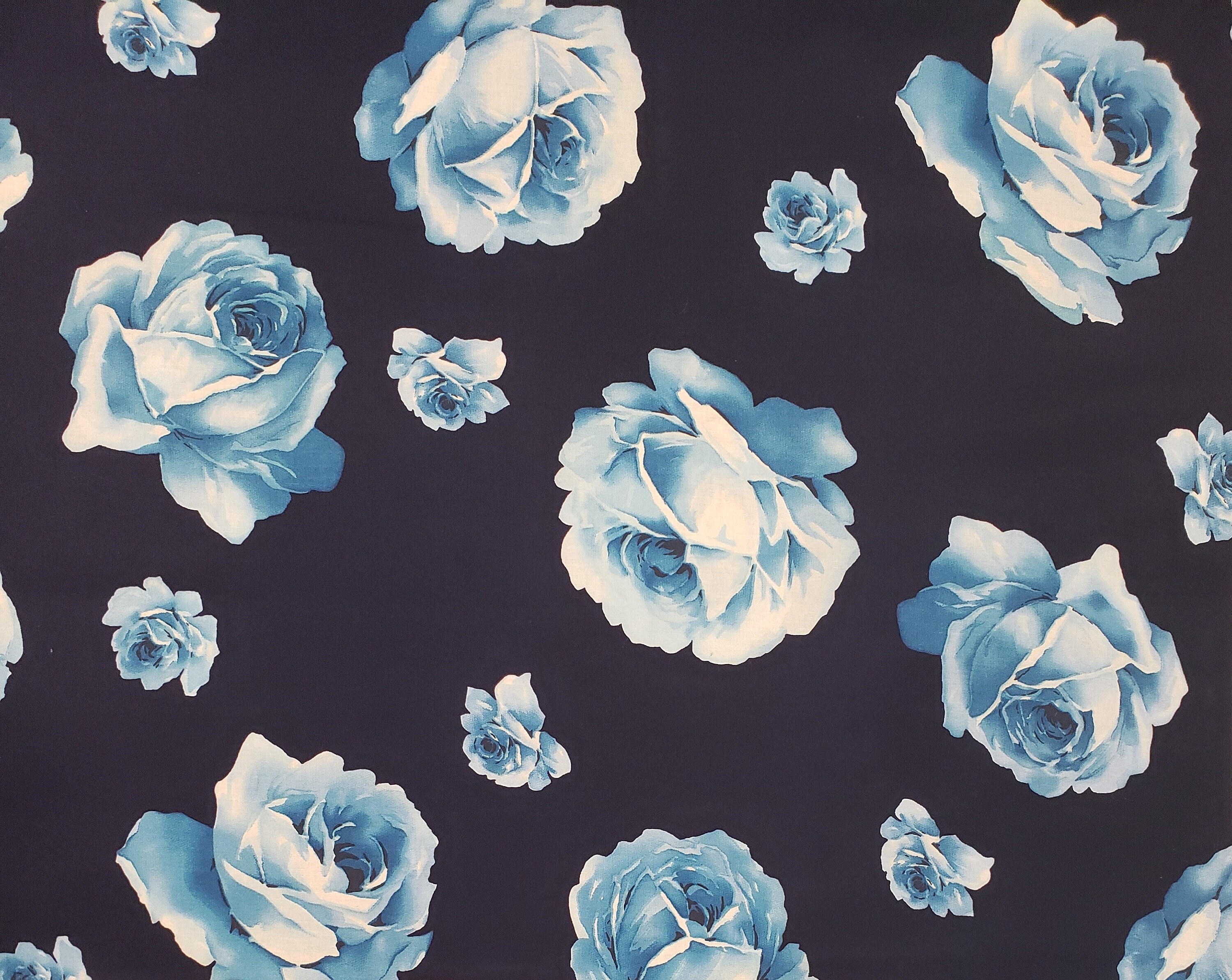 Dark Blue Fabric / Blue Roses | Etsy