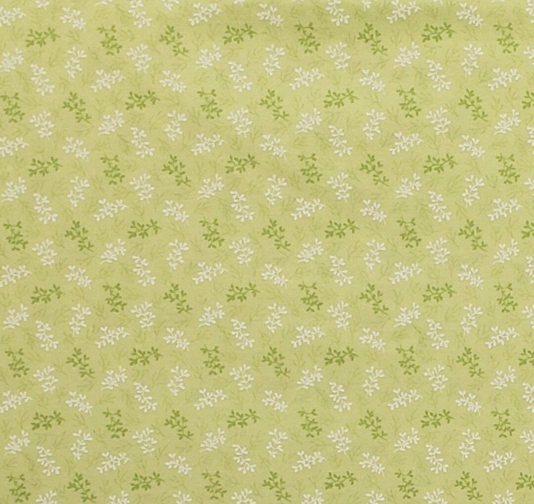 Bright Spring Green Fabric / Darker Green and White Print - Selvage to ...