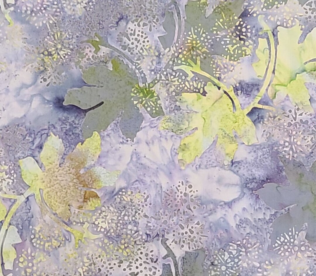 BATIK - Dark Blue, Lavender, Purple and Green Fabric / Leaf Tjap - Etsy