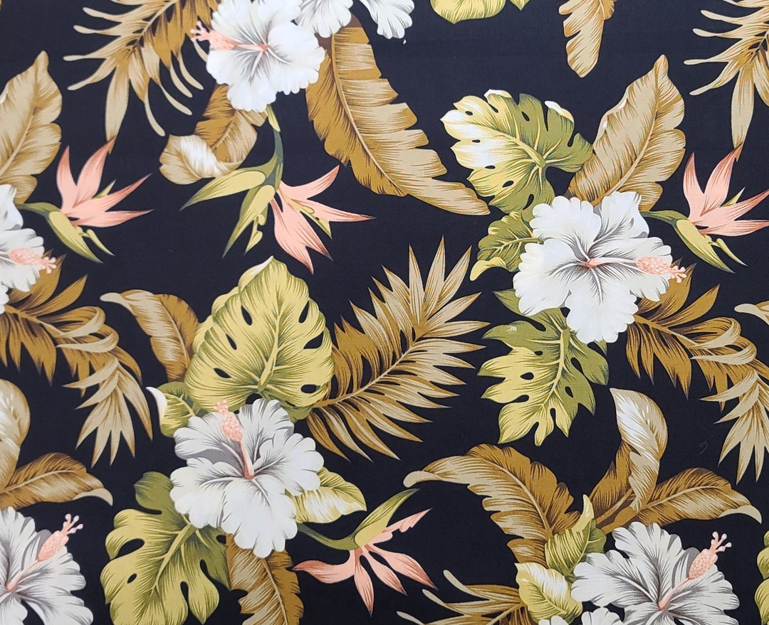 Printed by David Textiles Printex Fabrics Inc- Black Fabric / Gold ...