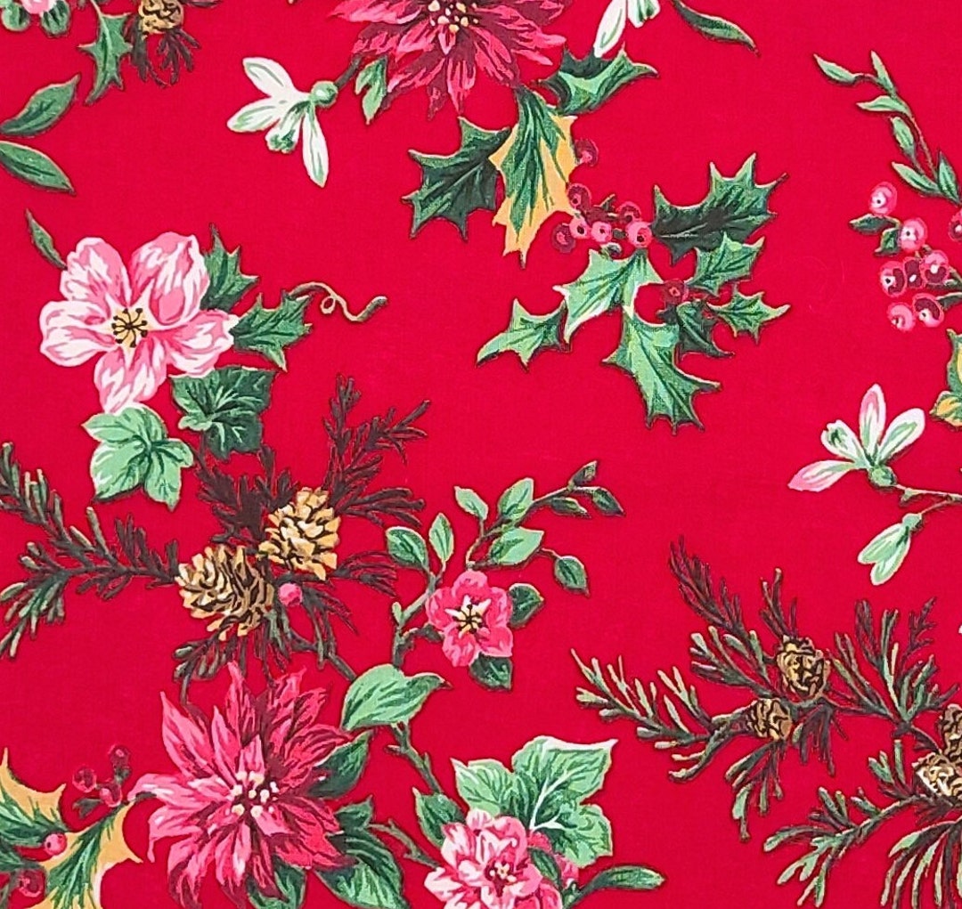VIP Cranston Print Works Dark Red Fabric / Pink, White, Tan and Green ...