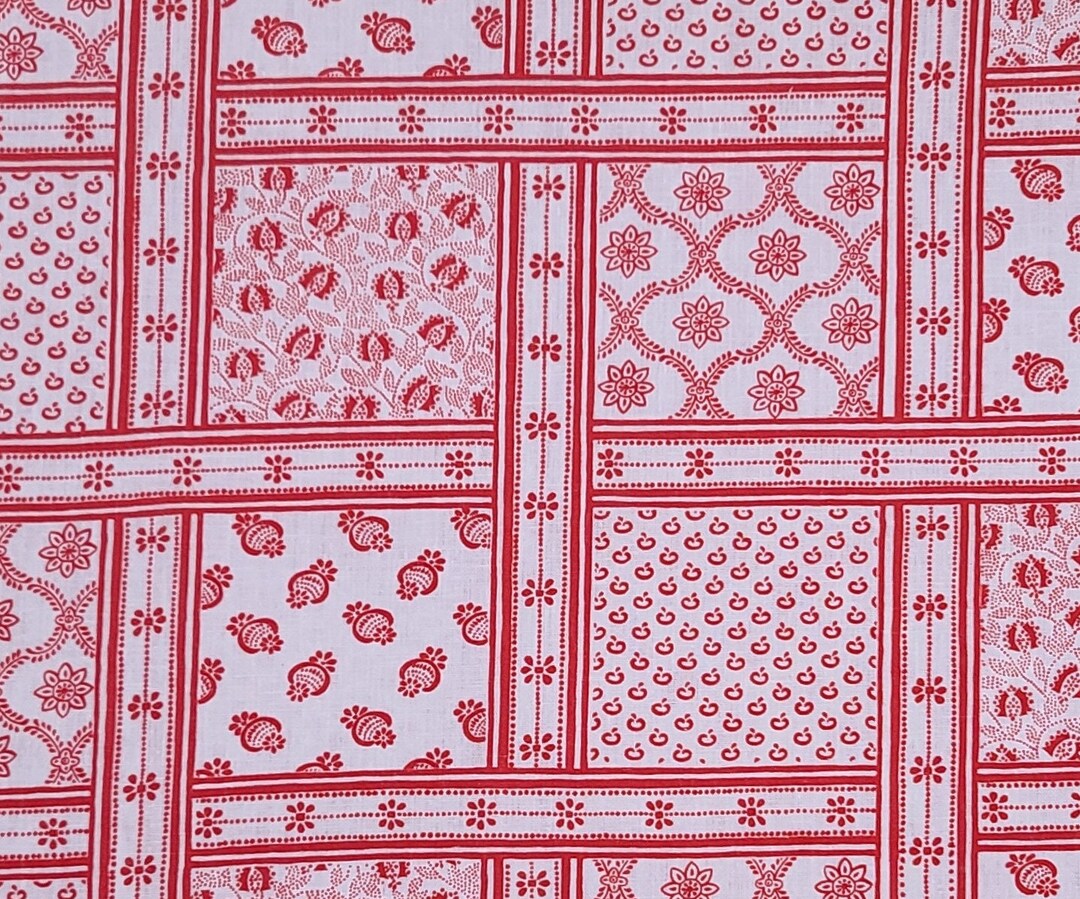 Concord Fabrics - White Fabric / Red Patchwork Print - Etsy