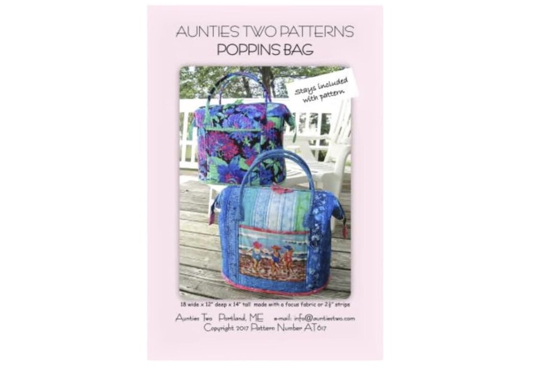 Aunties Two Patterns Poppins Bag Pattern and Stays / 19"w X 12"d X 14"h ...